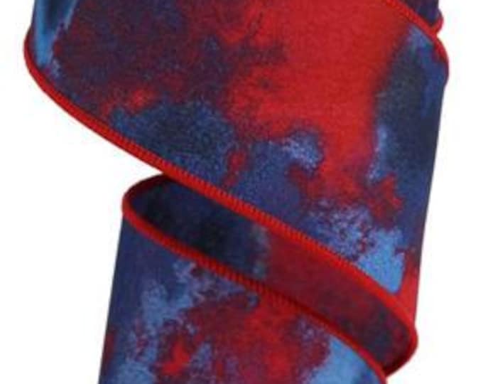 Red Blue Tie Dye/ Watercolor Blend Ribbon 2.5 Inch Wired Red White Blue ...