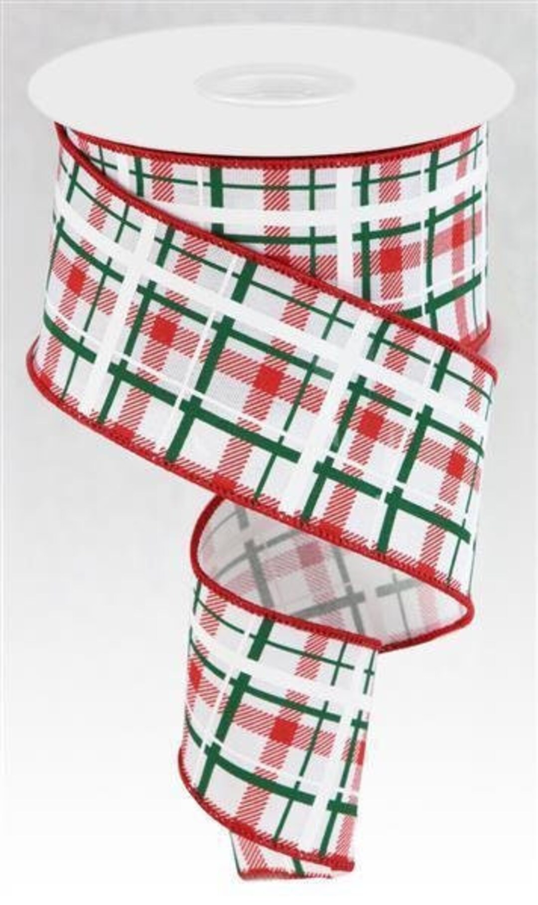 Christmas Plaid Ribbon Christmas Green Red Plaid Wired Wreath Ribbon 2. ...