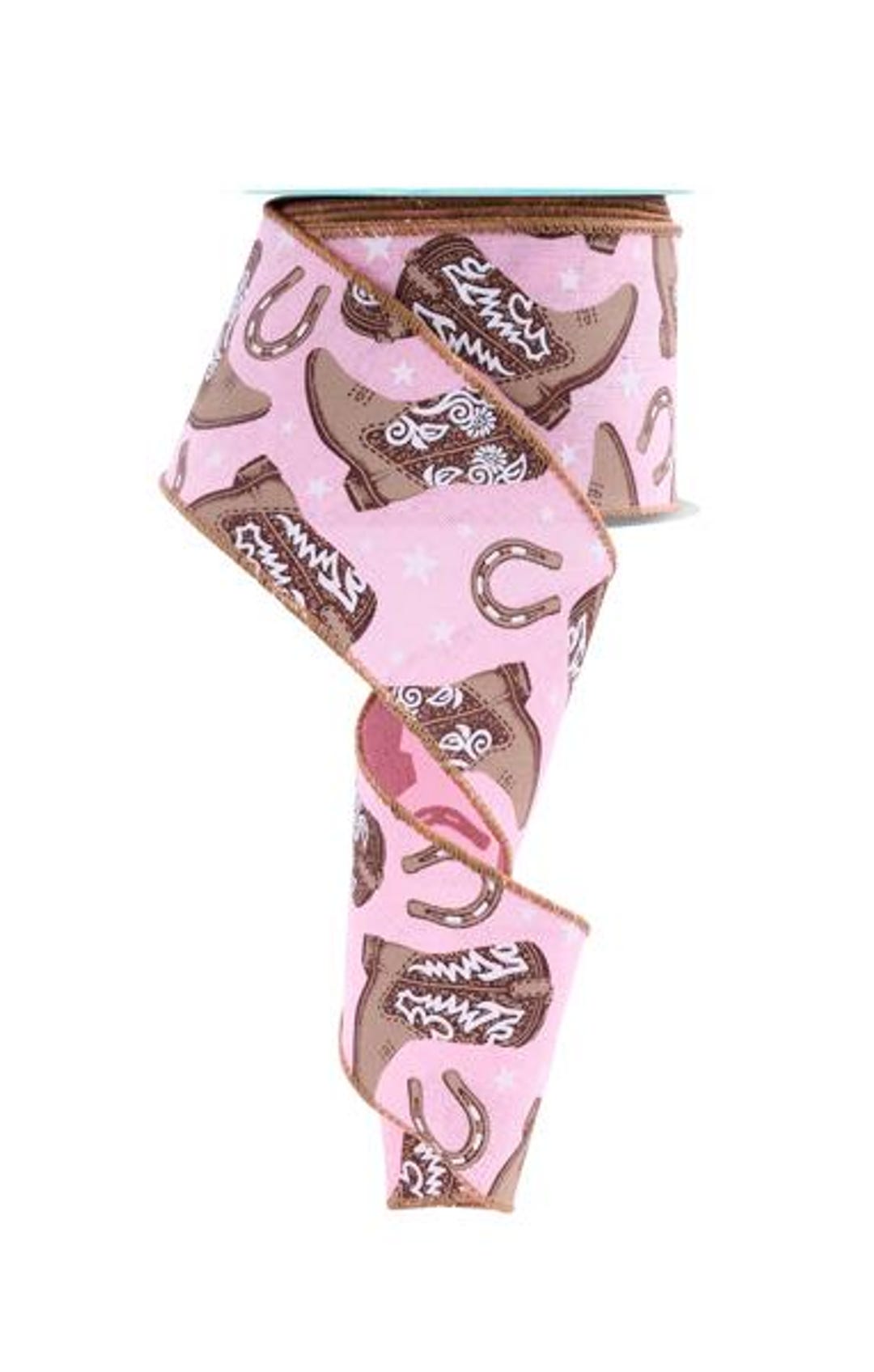 Pink Boot Ribbon Western Ribbon Cowboy Ribbon Wired Ribbon 2.5 Inch ...