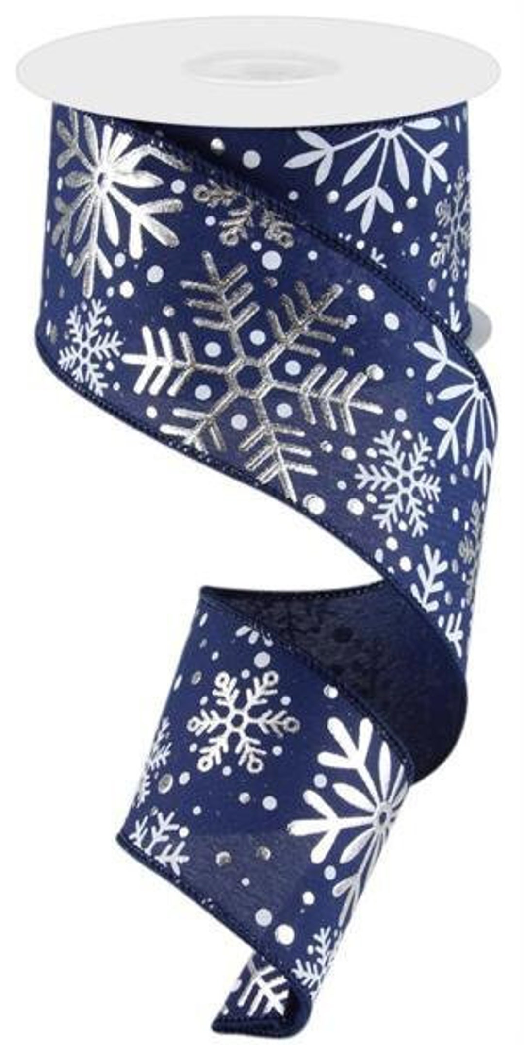 Navy Blue Snowflake Ribbon Navy Silver Snowflake Ribbon 2.5 Inch Wired ...