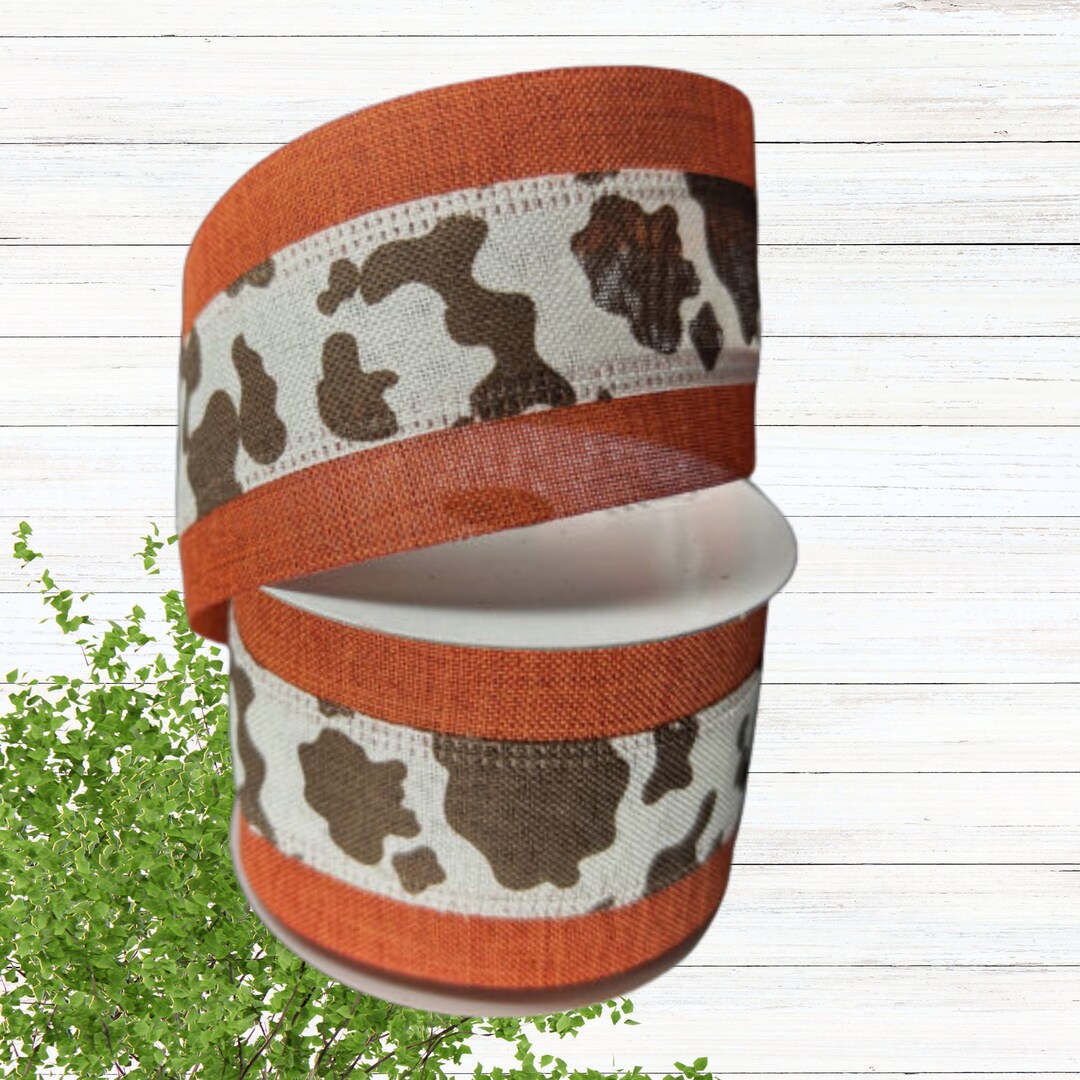 Cowhide Ribbon Brown Ivory Cow Print Ribbon Fall Cow Ribbon Orange ...
