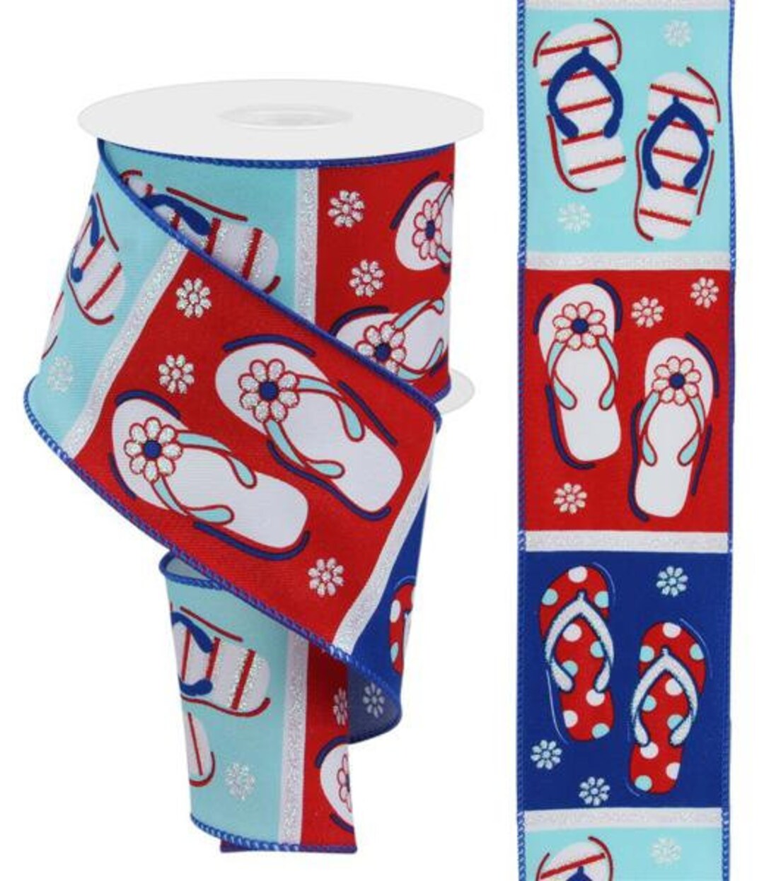 Patriotic Flip Flops Red White Blue Ribbon July 4th Patriotic Ribbon 2. ...