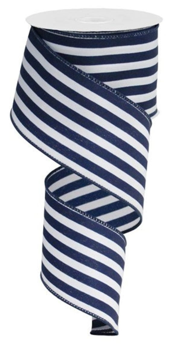 Navy Stripe Ribbon Navy Satin Stripe Ribbon Wired | Etsy