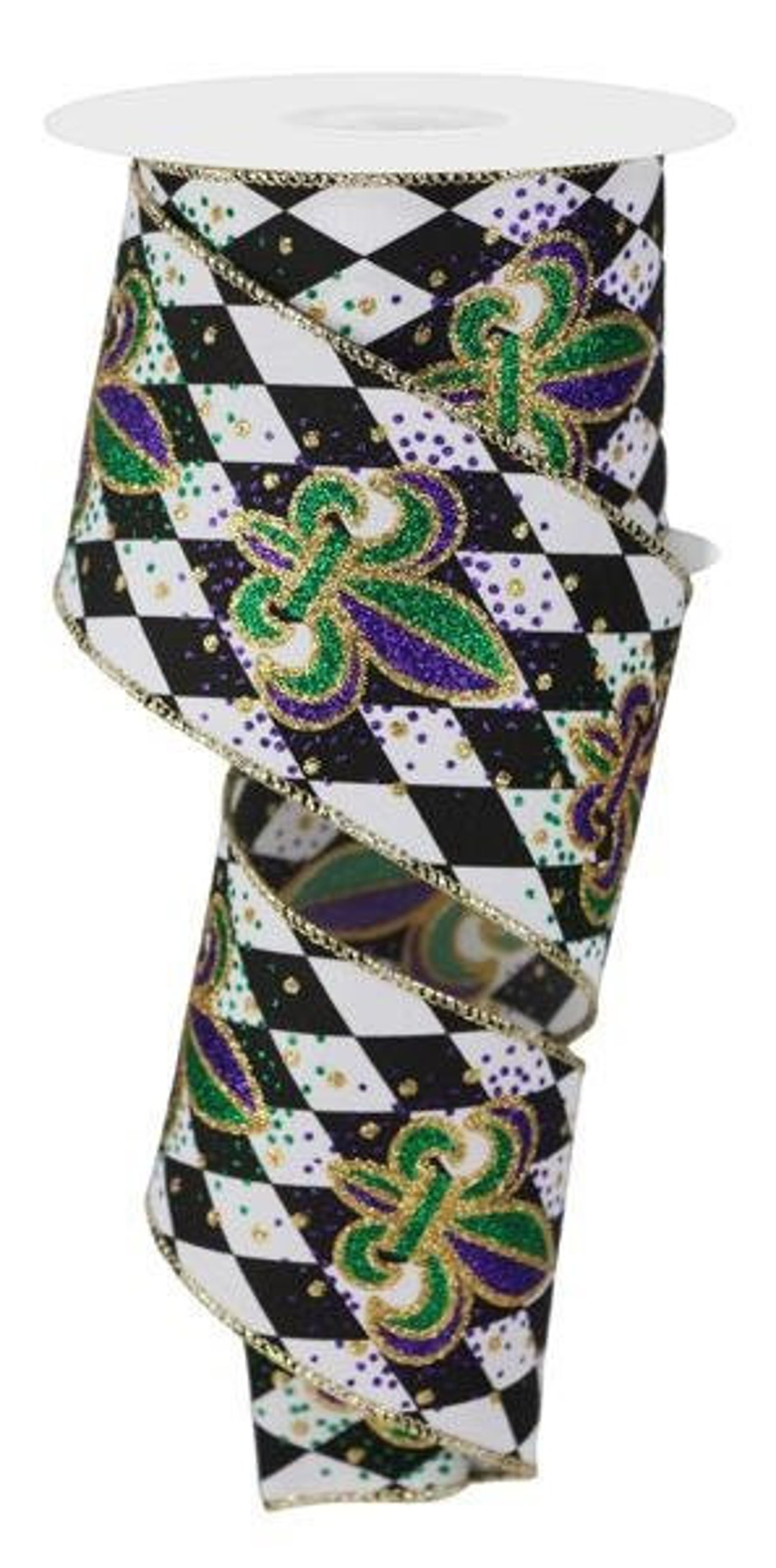 Fleur De Lis Ribbon Mardi Gras Ribbon Harlequin Ribbon 2.5 Inch Wired ...