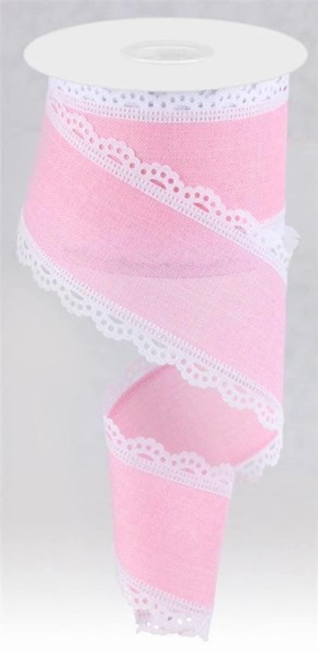 Pink Lace Ribbon Pink Scalloped Ribbon Spring Ribbon 2.5 Inch Wired ...