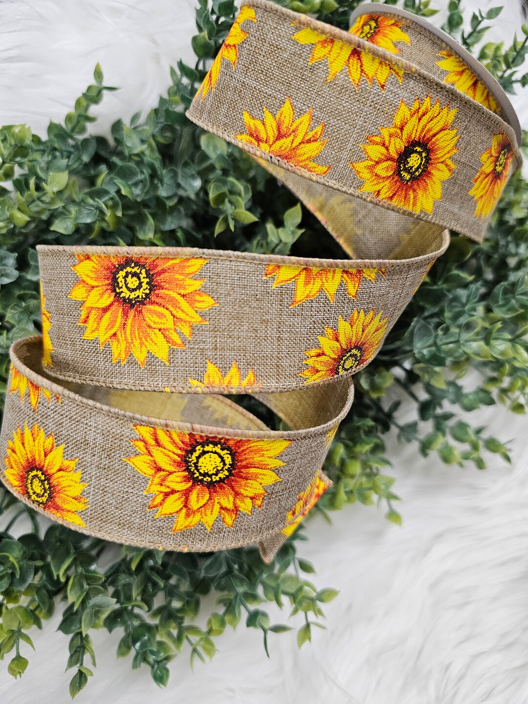 Sunflower Ribbon Sunflower Royal Burlap Ribbon Wired Sunflower Ribbon 1 ...