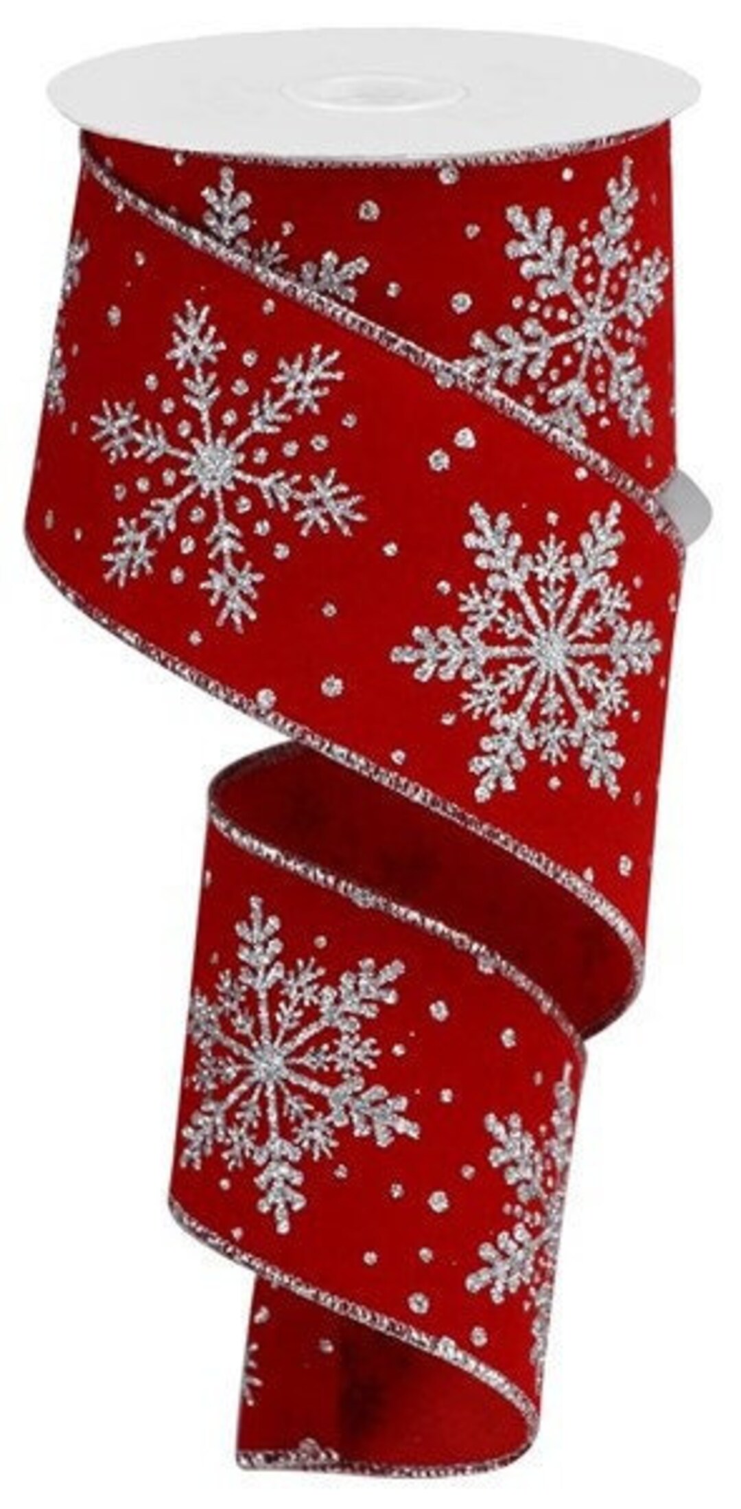 Red Velvet Snowflake Ribbon 2.5 Inch Wired Snowflake Ribbon Velvet ...