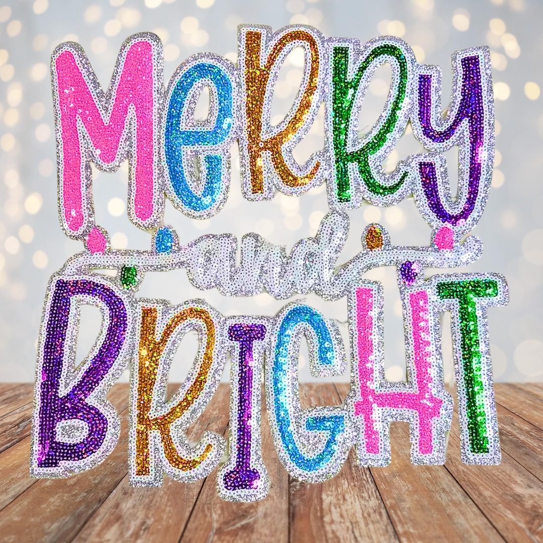 Merry and Bright Sequin Patch Christmas Pink Iron on Patch Christmas Patch - Etsy
