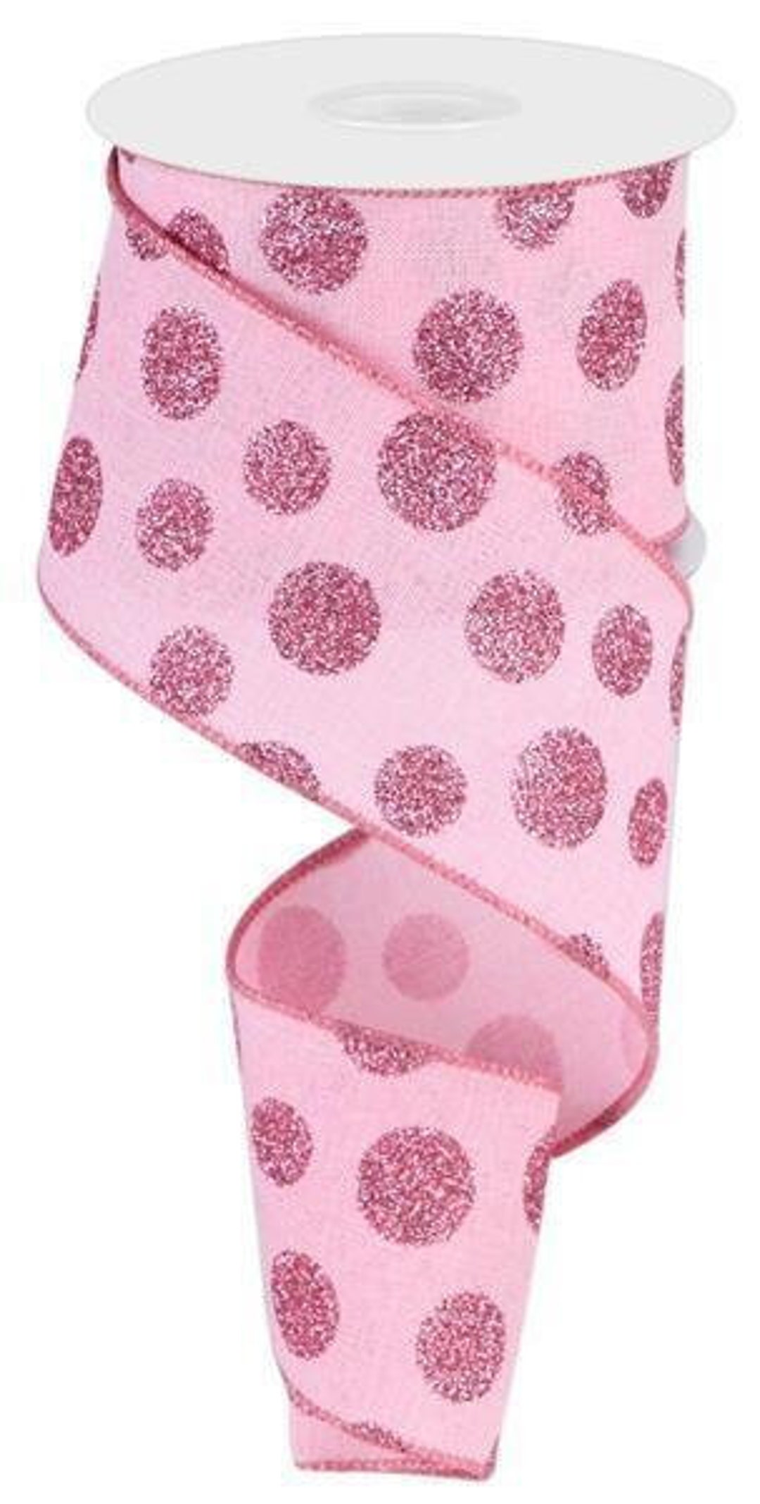Pink Glitter Polka Dots Baby Girl Ribbon Pink Wired Ribbon Linen Pink ...
