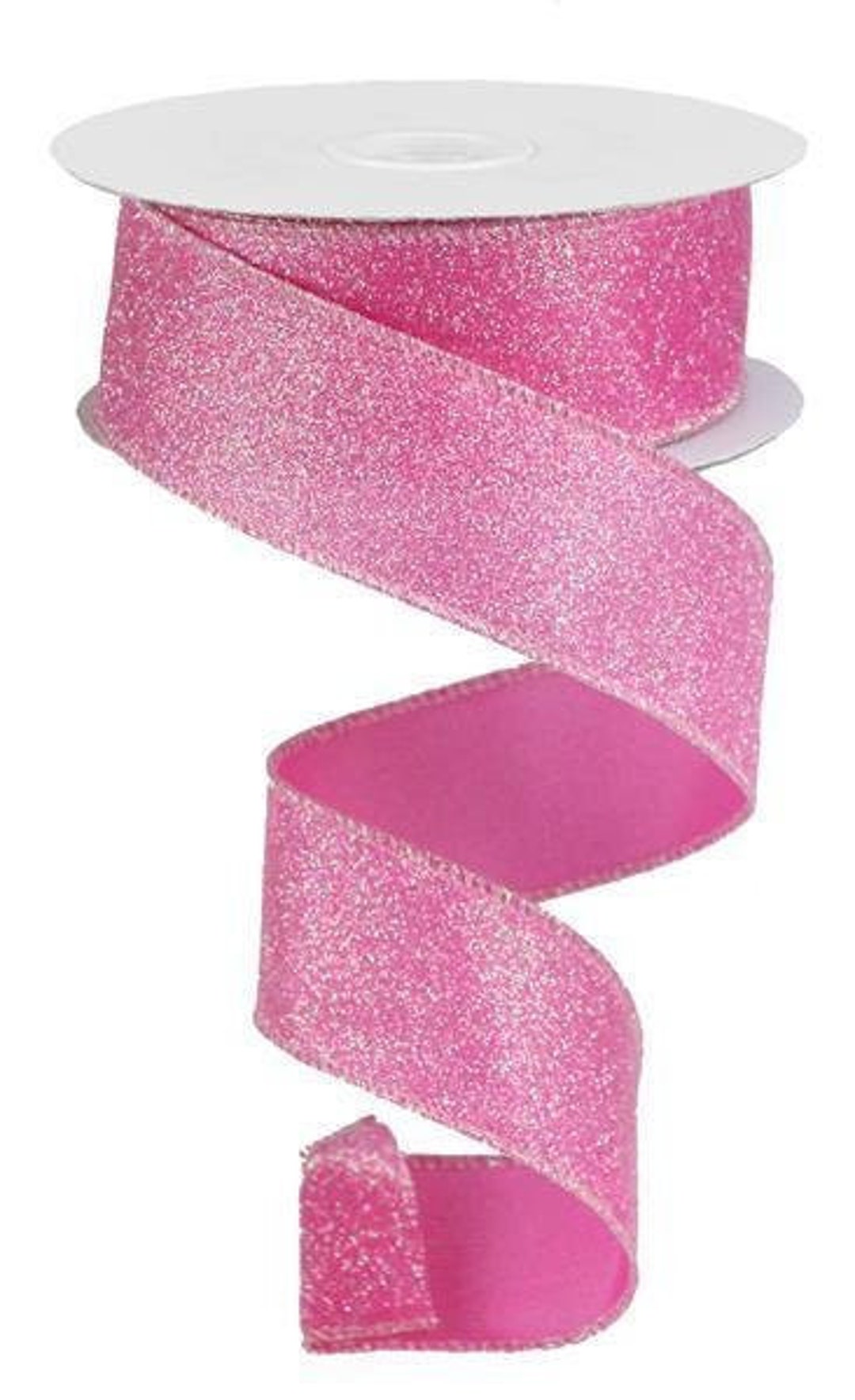 Pink Glitter Ribbon Iridescent Pink Glitter Ribbon 1.5 Inch Wired ...