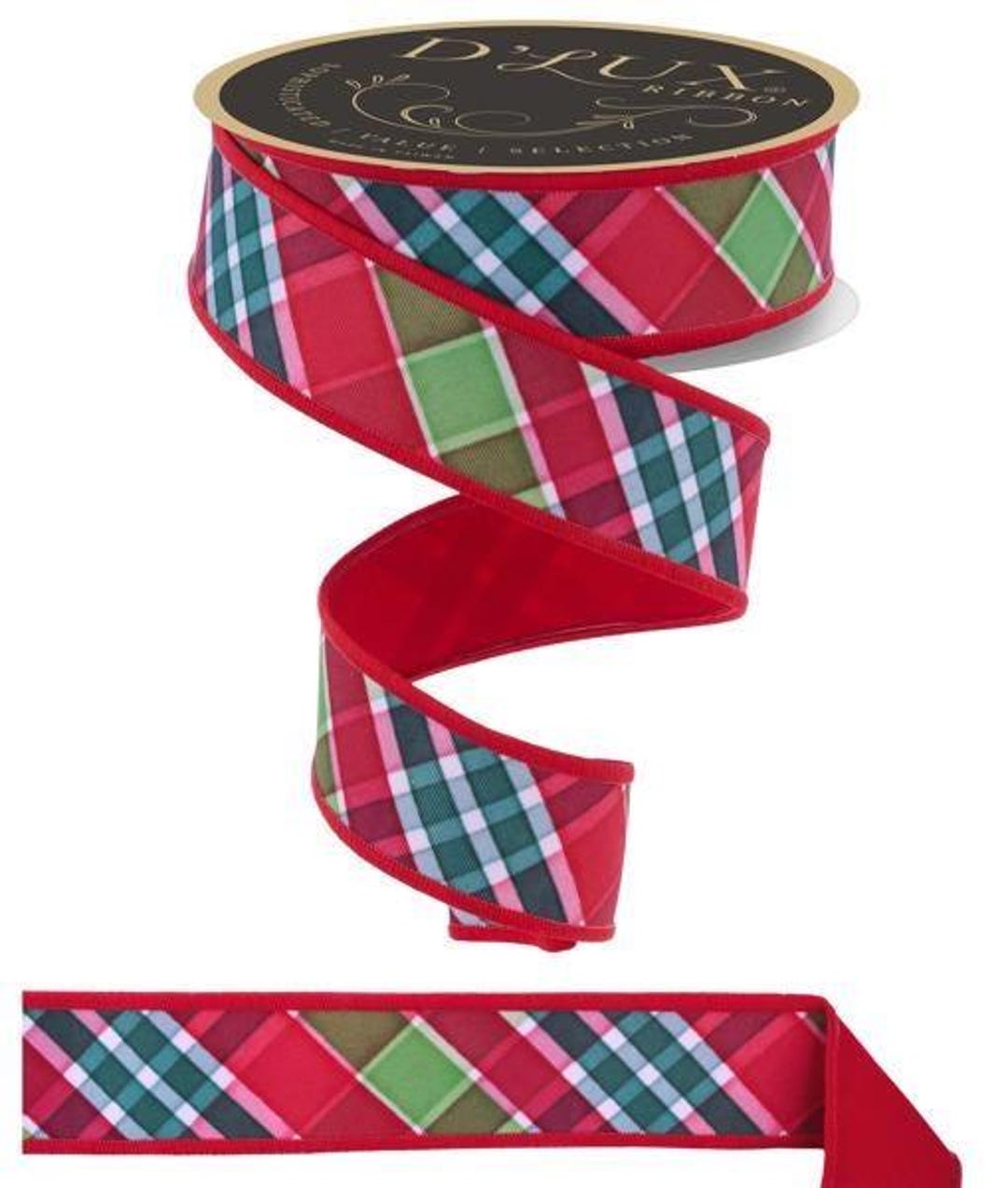 Christmas Plaid Ribbon Red Green Fused Christmas Green Red Check Wired Dlux Wreath Ribbon 1.5 ...