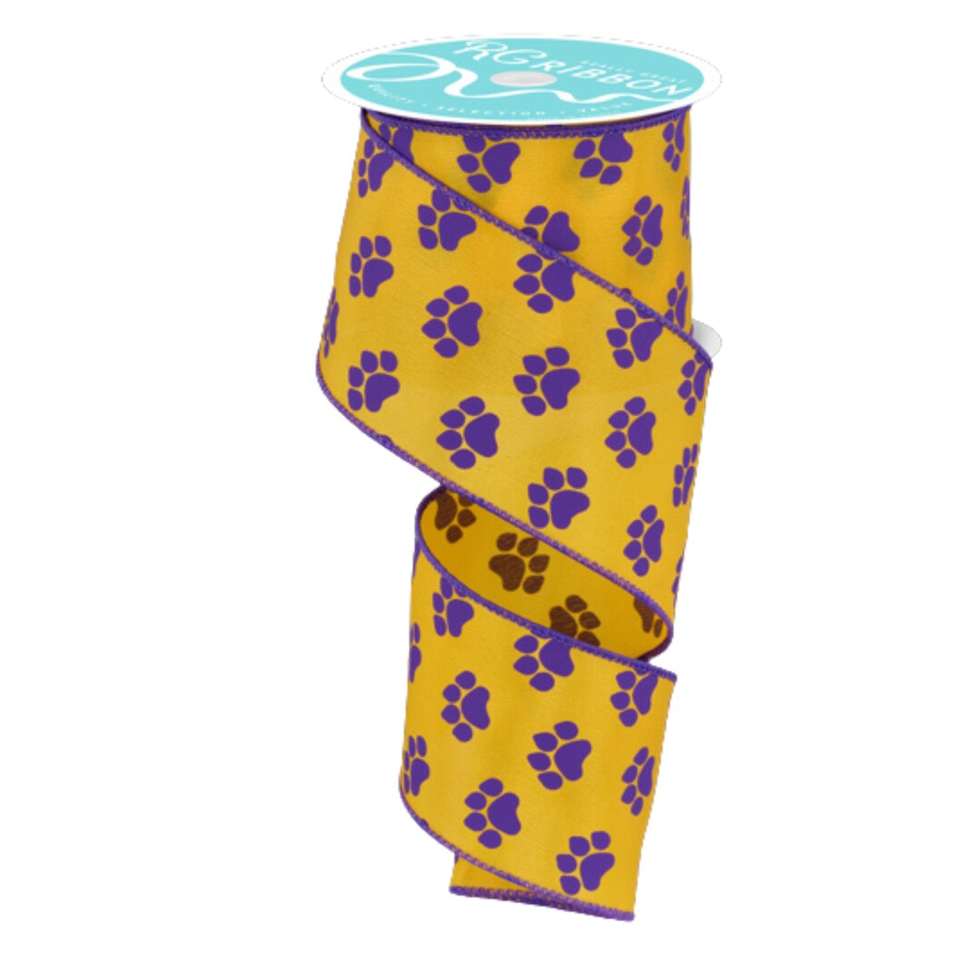 Purple Paw Print Ribbon Yellow Purple Paw Print 2.5 Inch Wired Ribbon ...