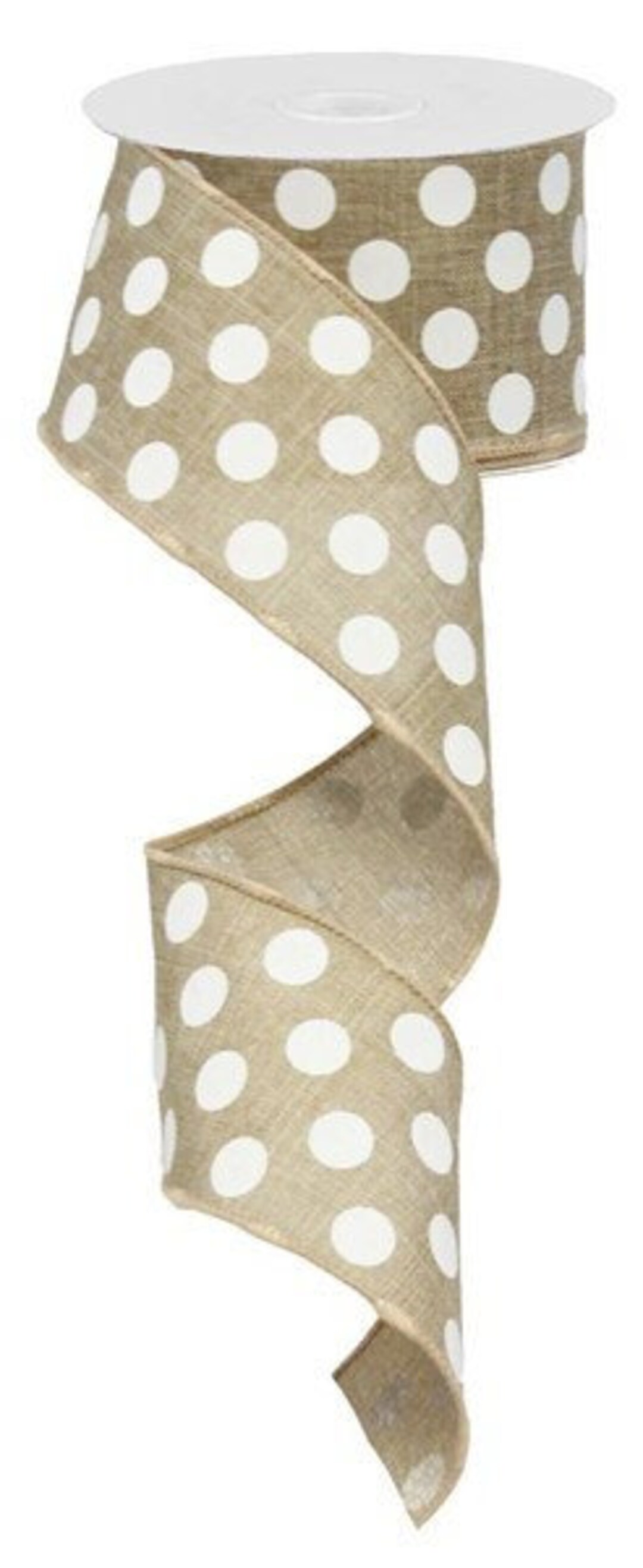 Burlap Dot Ribbon Multi Dots Burlap Dots Wired Linen Beige Ribbon 2.5 ...