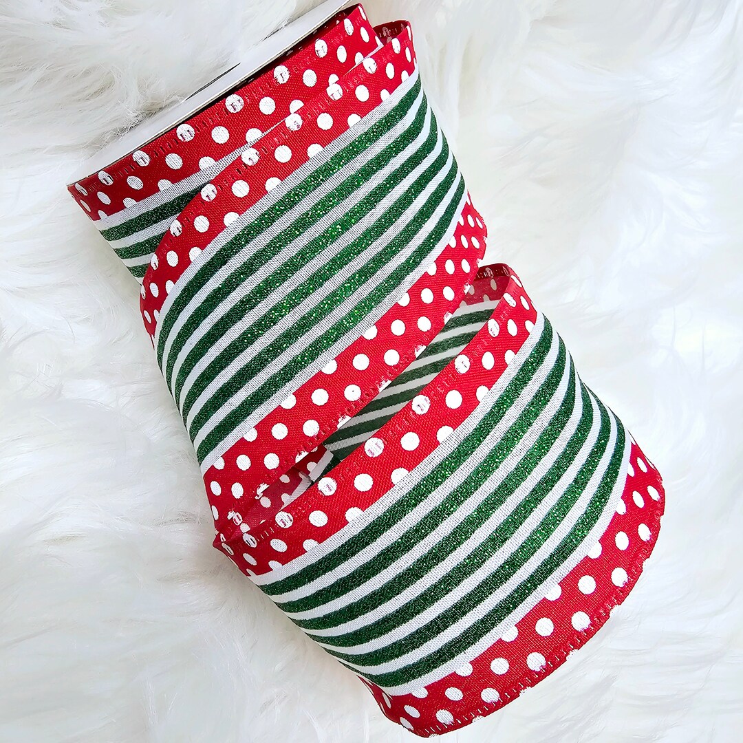 Redd Green Ribbon Red Dot Green Stripe Ribbon White Green Glitter Red ...