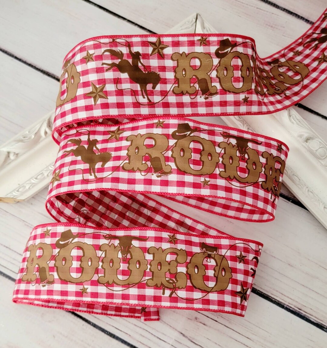 Rodeo Ribbon Red Gingham Western Ribbon Cowboy Ribbon Wired Ribbon 2.5 ...
