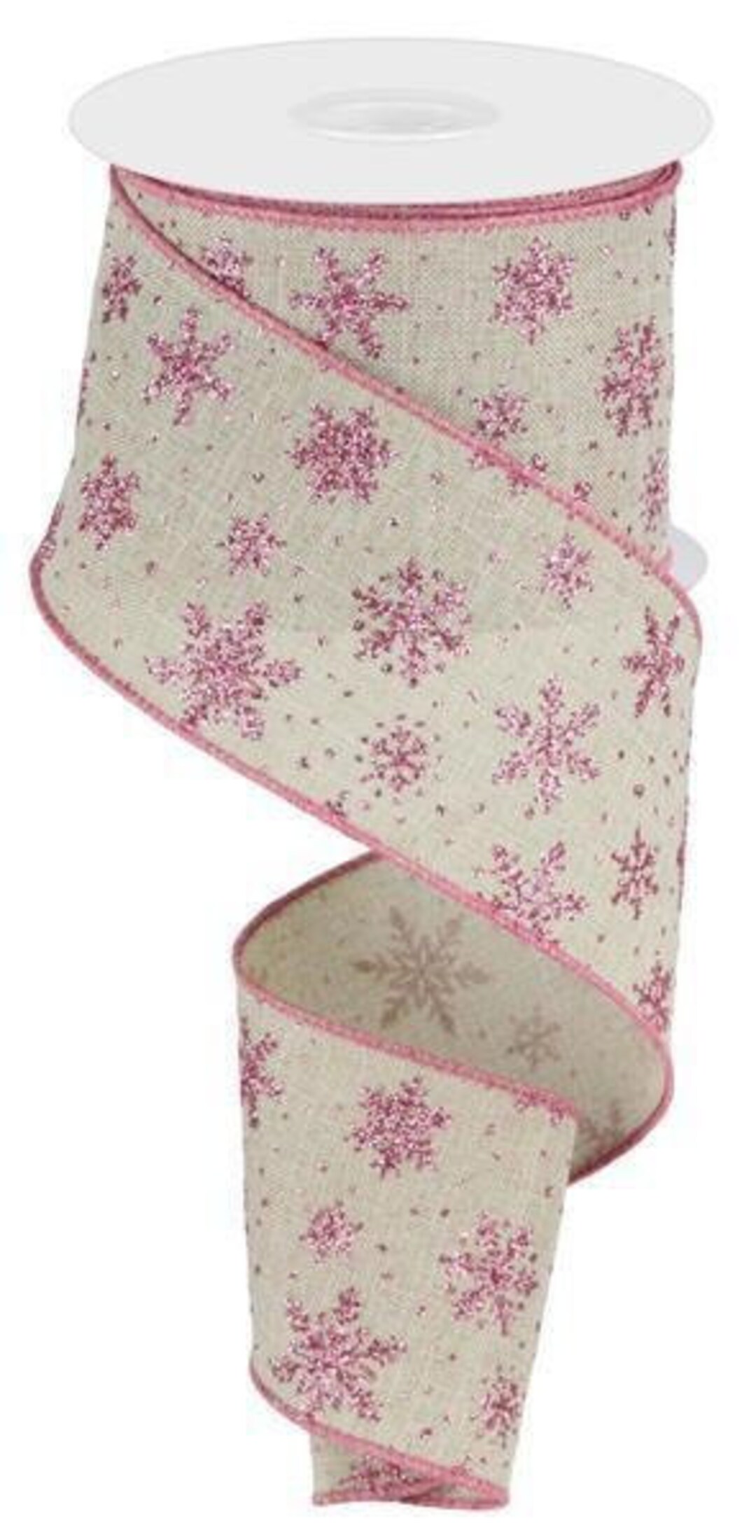 Pink Glitter Snowflake Winter Ribbon Christmas Glitter Natural ...