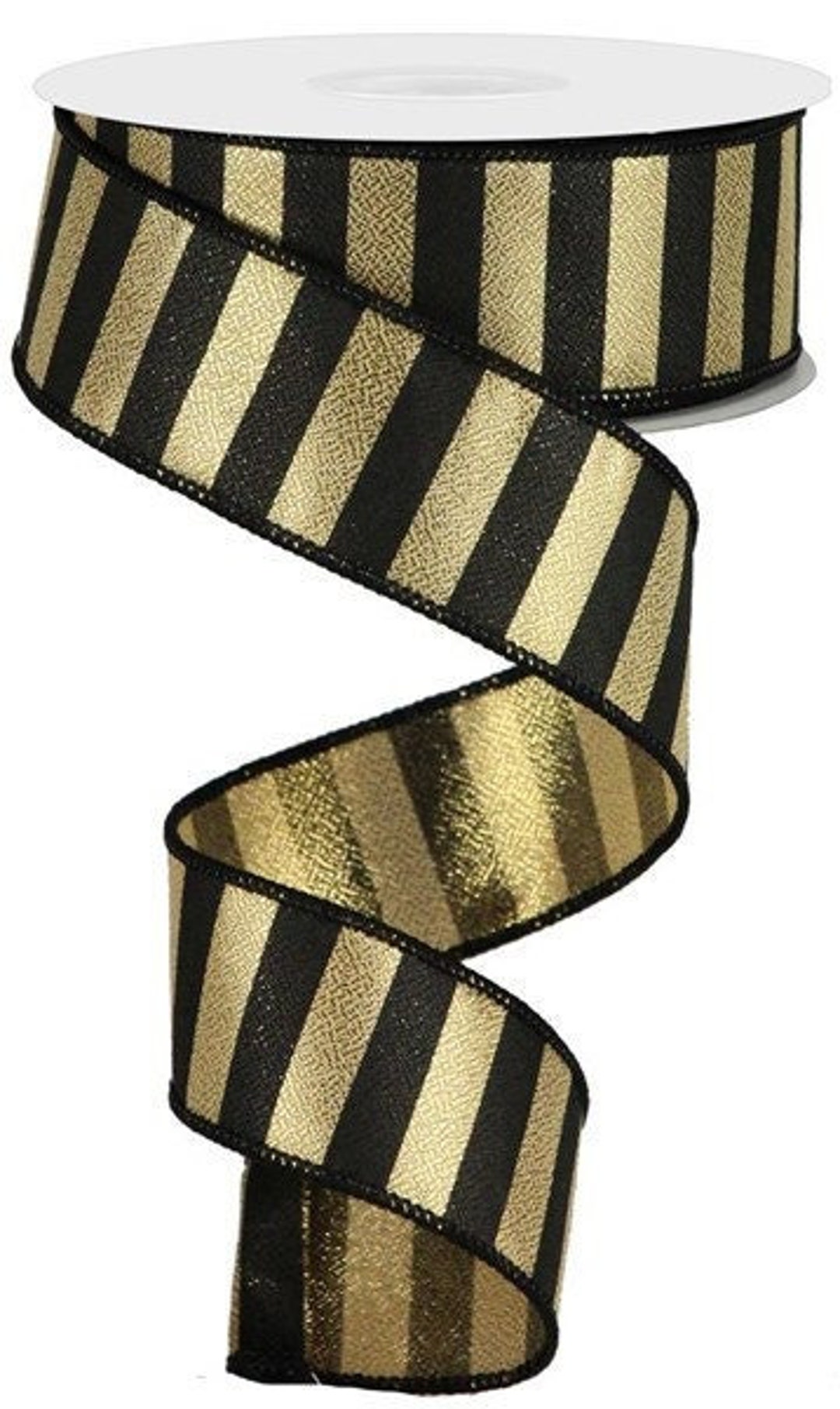 Black and Gold Stripe Ribbon 1.5 Inch Wired Ribbon - Etsy