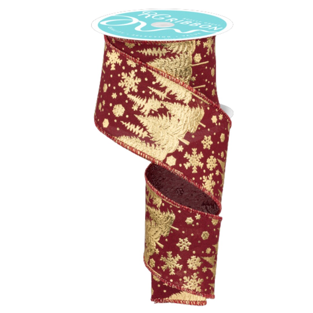 Burgandy Gold Christmas Tree Ribbon Gold Christmas Ribbon Burgandy Gold ...