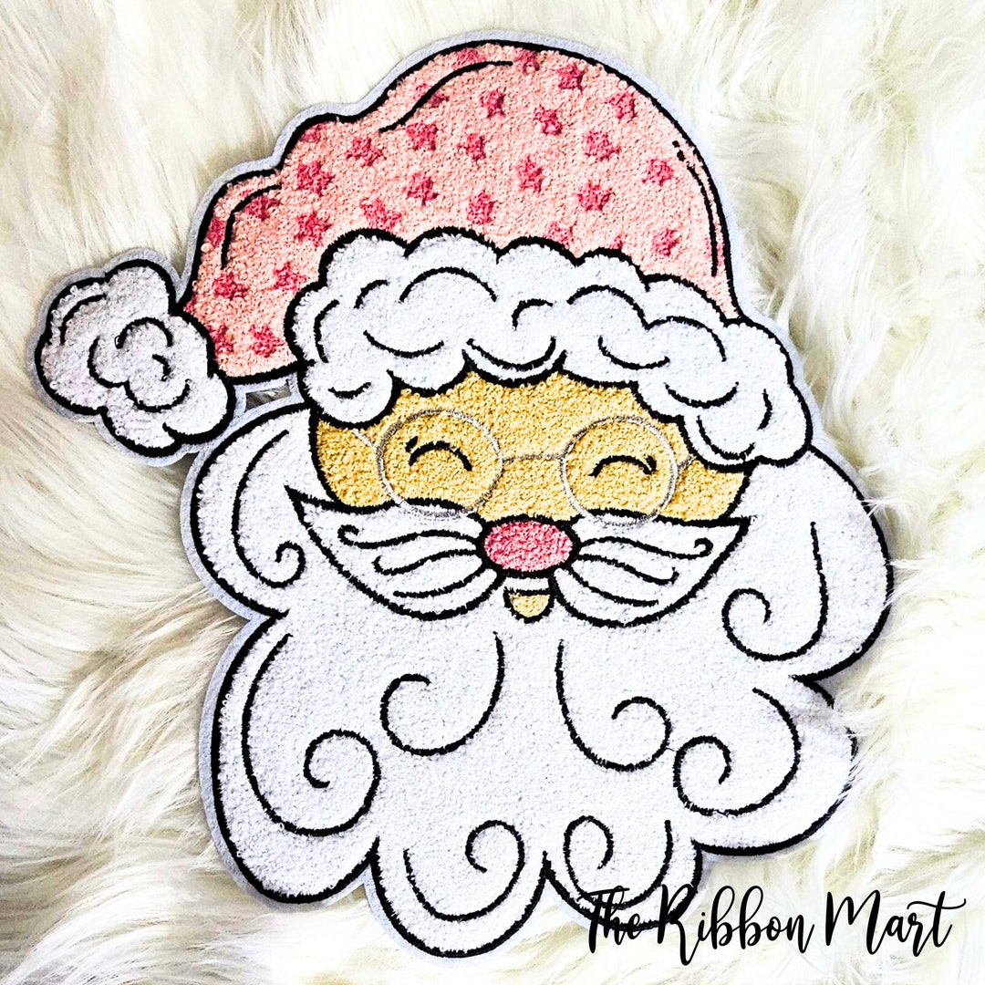 Santa Chenille Patch Iron on Patch Large Pink Santa Chenille Patch Christmas Iron on Patch - Etsy
