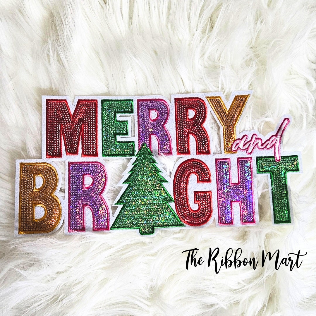 Merry and Bright Chenille Patch Christmas Sequin Iron on Patch Christmas Patch - Etsy
