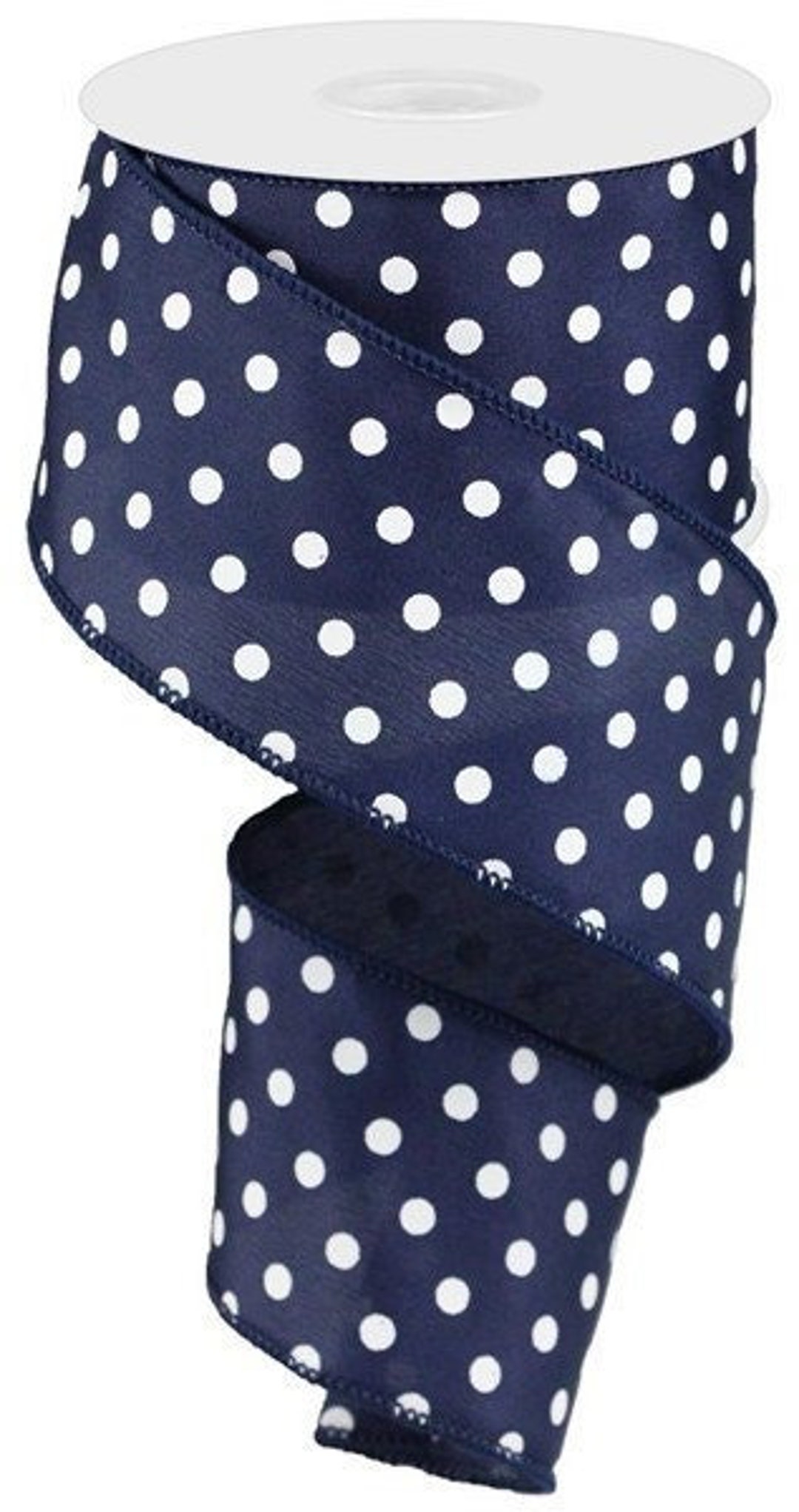 Navy Dot Ribbon Small Dot Ribbon Navy White Dot Ribbon 2.5 Inch Wired ...