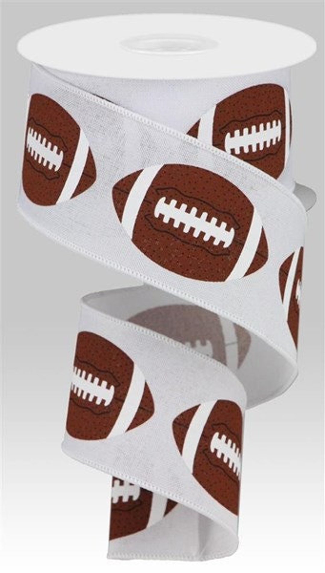 Football Ribbon Wired White Brown Football Ribbon 2.5 Inch - Etsy