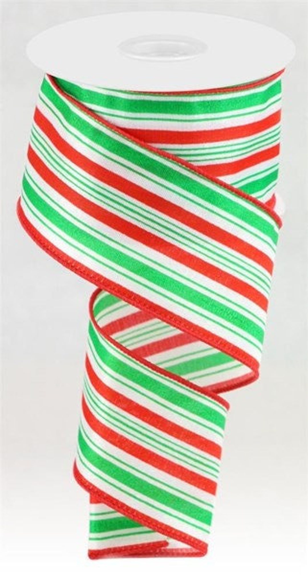 Christmas Vertical Stripe Ribbon Red White Green Stripe Ribbon 2.5 Inch ...