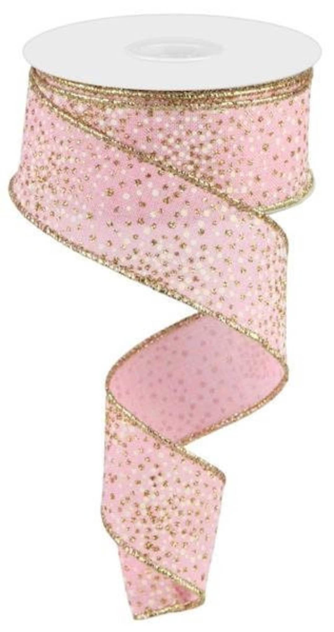 Pink Gold Glitter Dots Ribbon Gold Pink Ribbon 1.5 Inch Wired Ribbon - Etsy