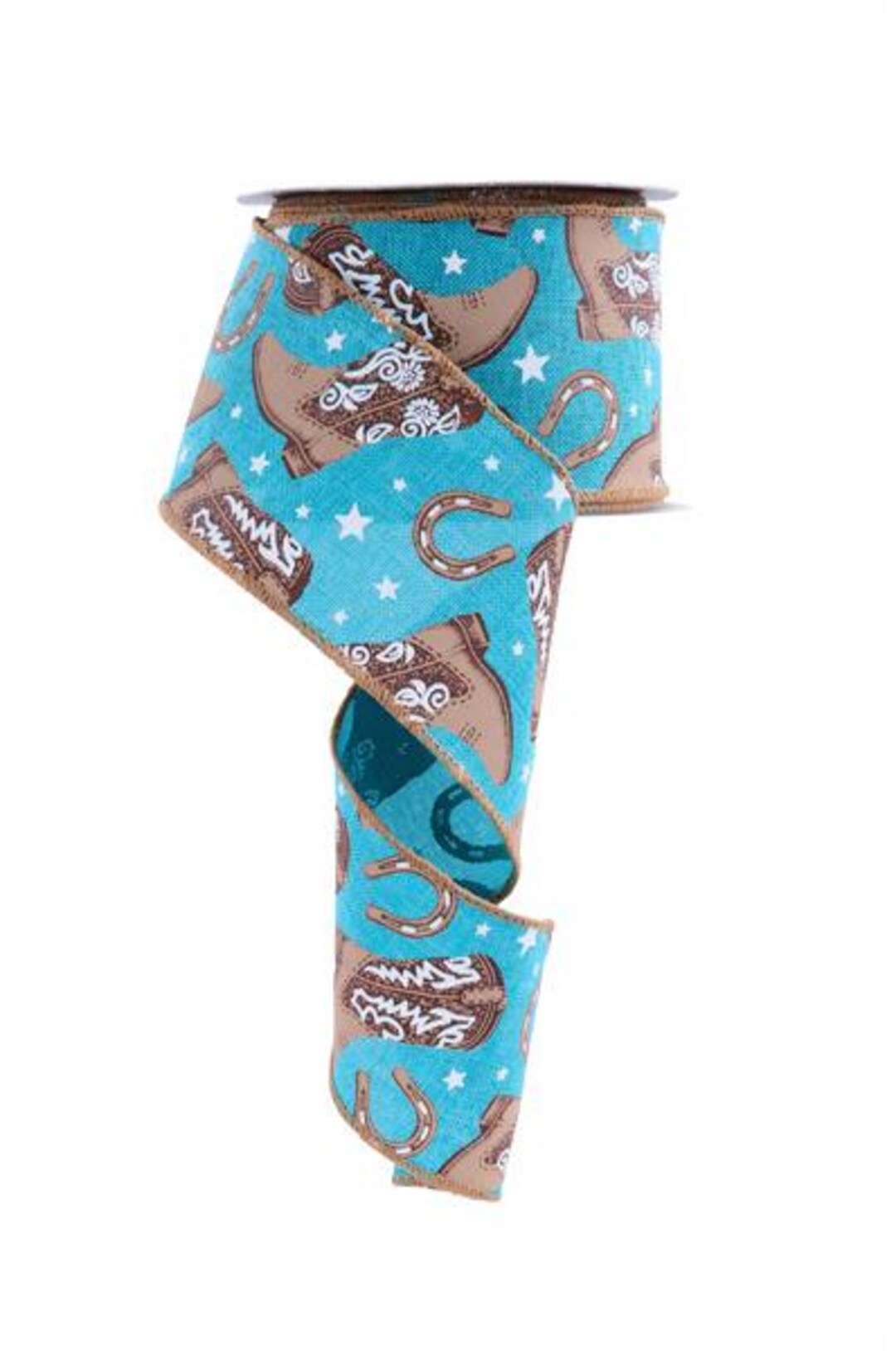 Teal Boot Ribbon Western Ribbon Cowboy Ribbon Wired Ribbon 2.5 Inch ...