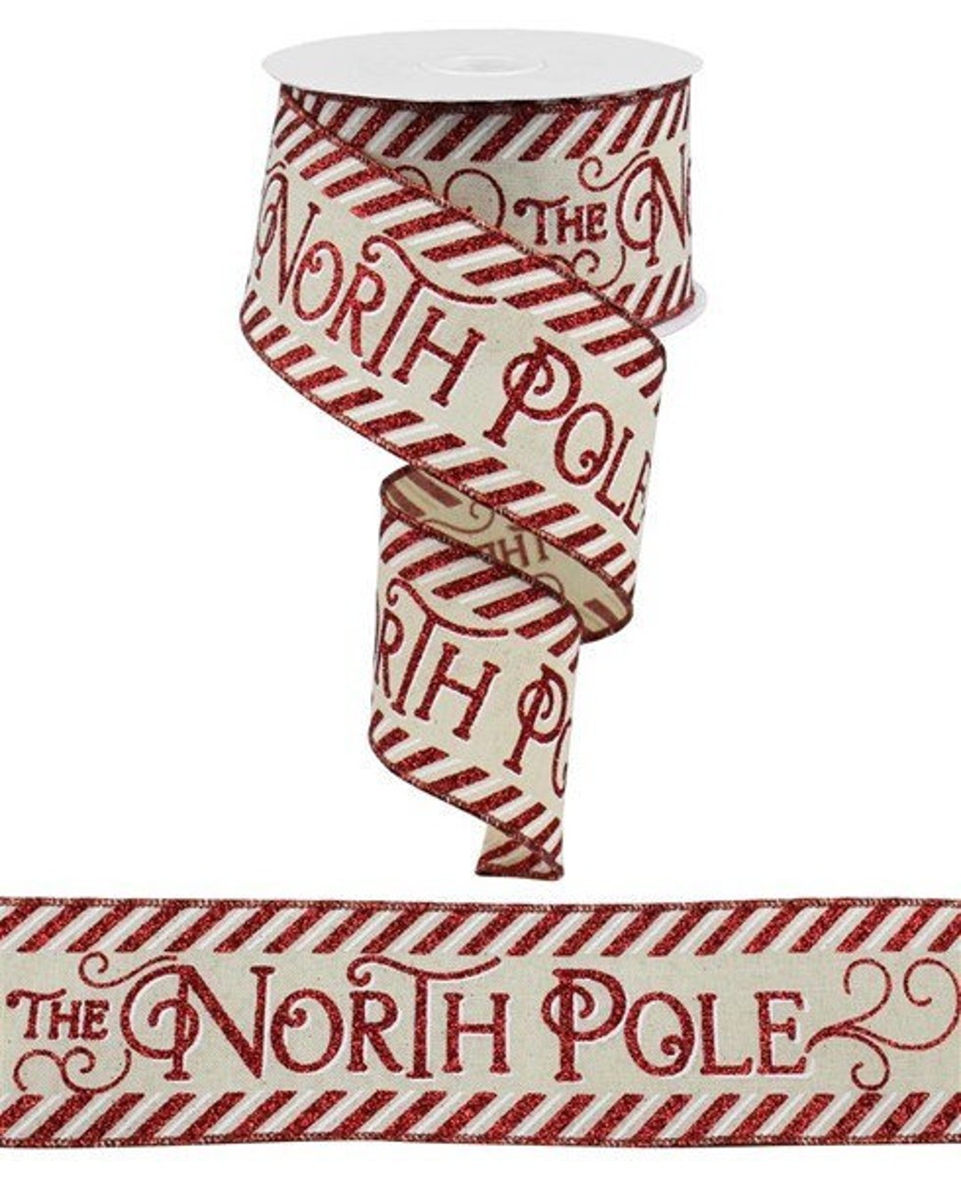North Pole Ribbon Christmas Ribbon North Pole Glitter Ribbon 2.5 Inch ...
