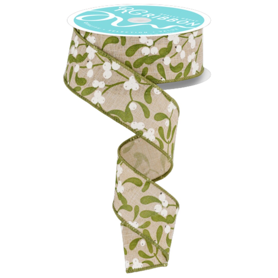 Mistletoe Ribbon Natural Ribbon 1.5 Inch Wired Christmas Ribbon - Etsy