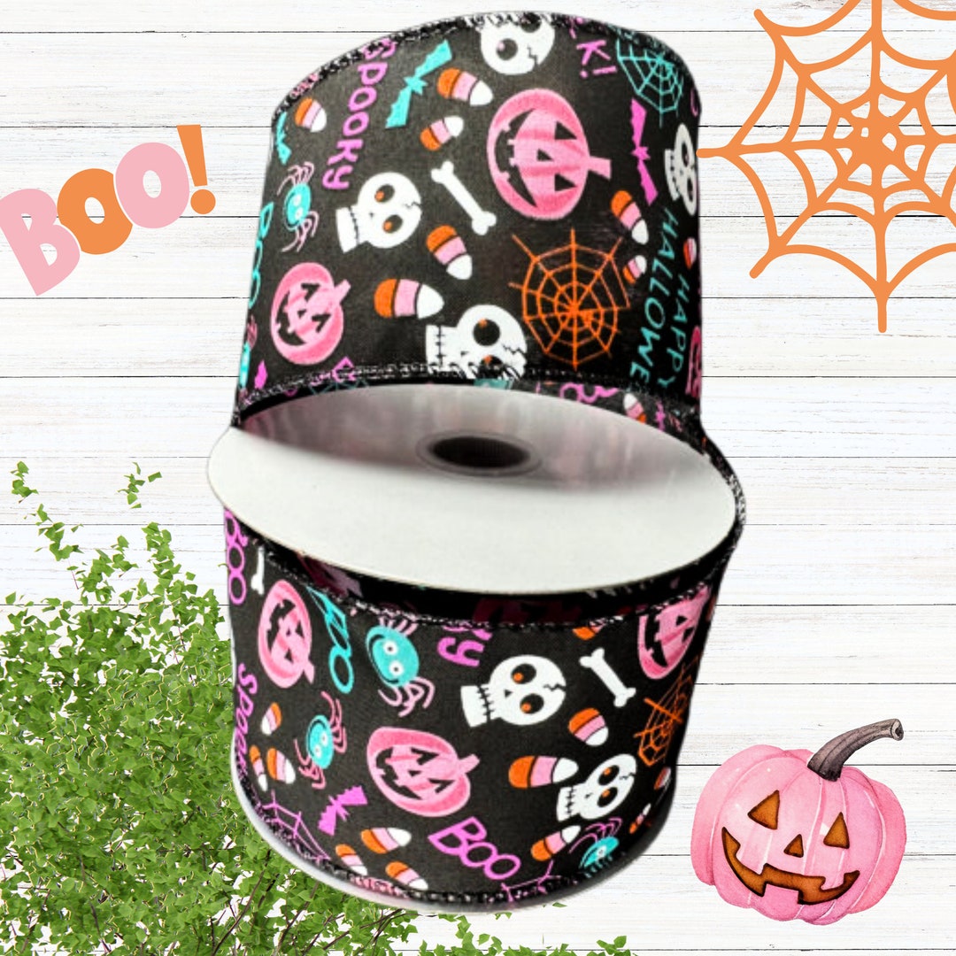 Halloween Ribbon Skull Ribbon Pink Halloween Ribbon Pink Pumpkin Ribbon ...