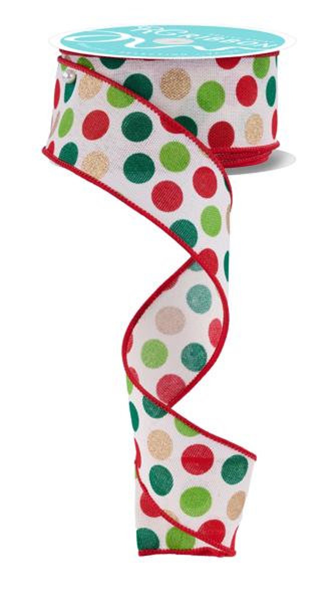 Christmas Dots Ribbon Red Green Lime on Cream Christmas Dot Ribbon 1.5 ...