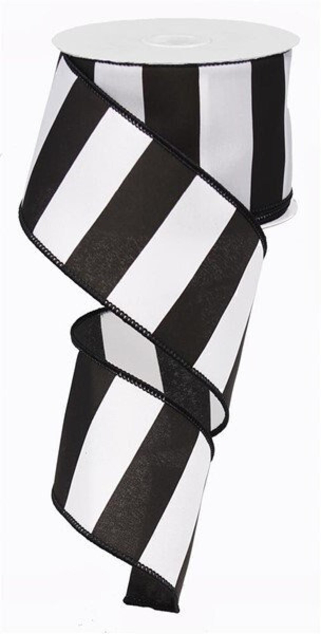 Black White Stripe Ribbon Black White Wide Stripe Ribbon 2.5 Inch Wired ...