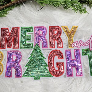 Merry and Bright Chenille Patch Christmas Sequin Iron on Patch Christmas Patch - Etsy