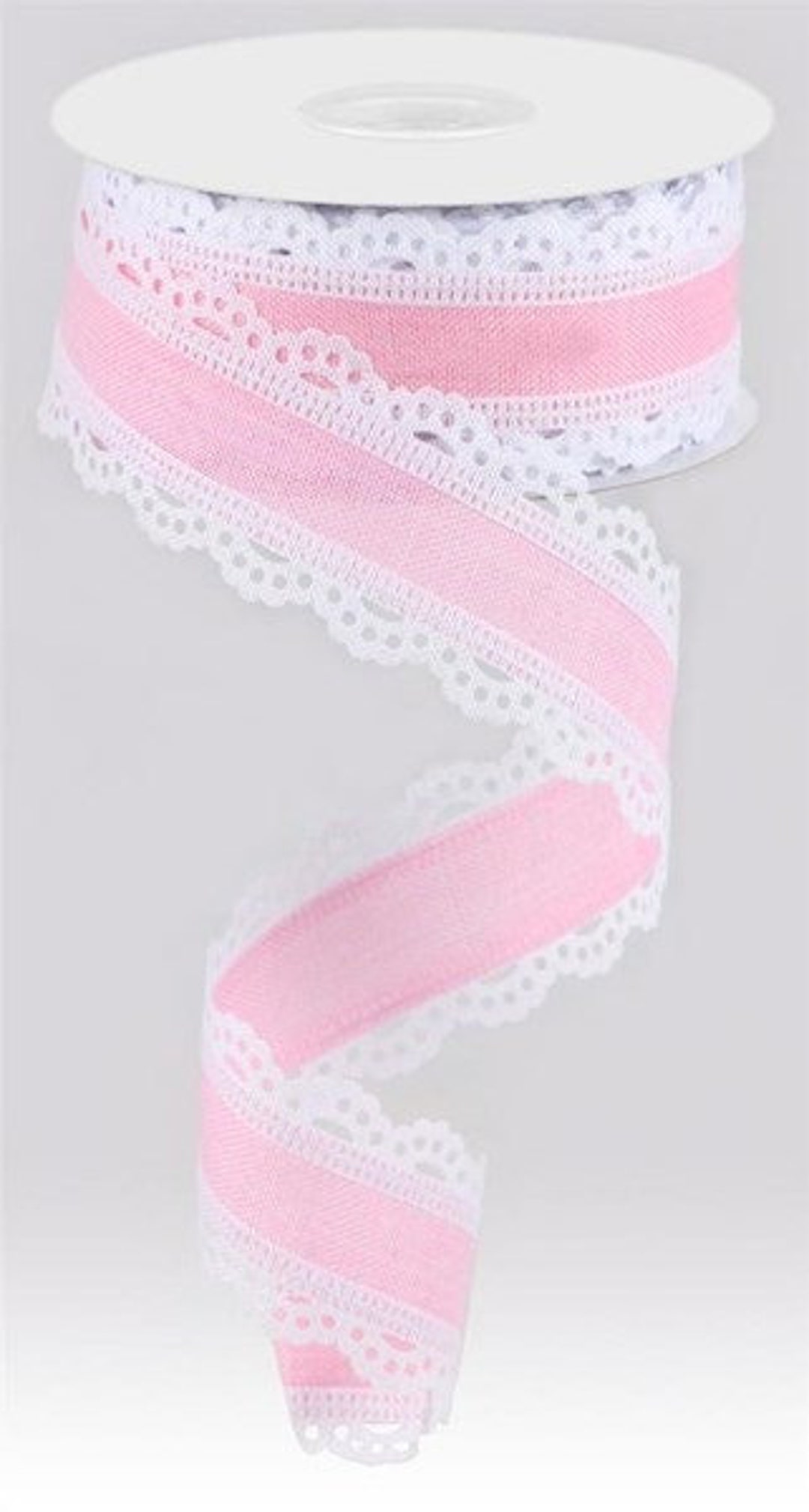 Pink Lace Ribbon Pink Scalloped Ribbon Spring Ribbon 1.5 Inch Wired ...