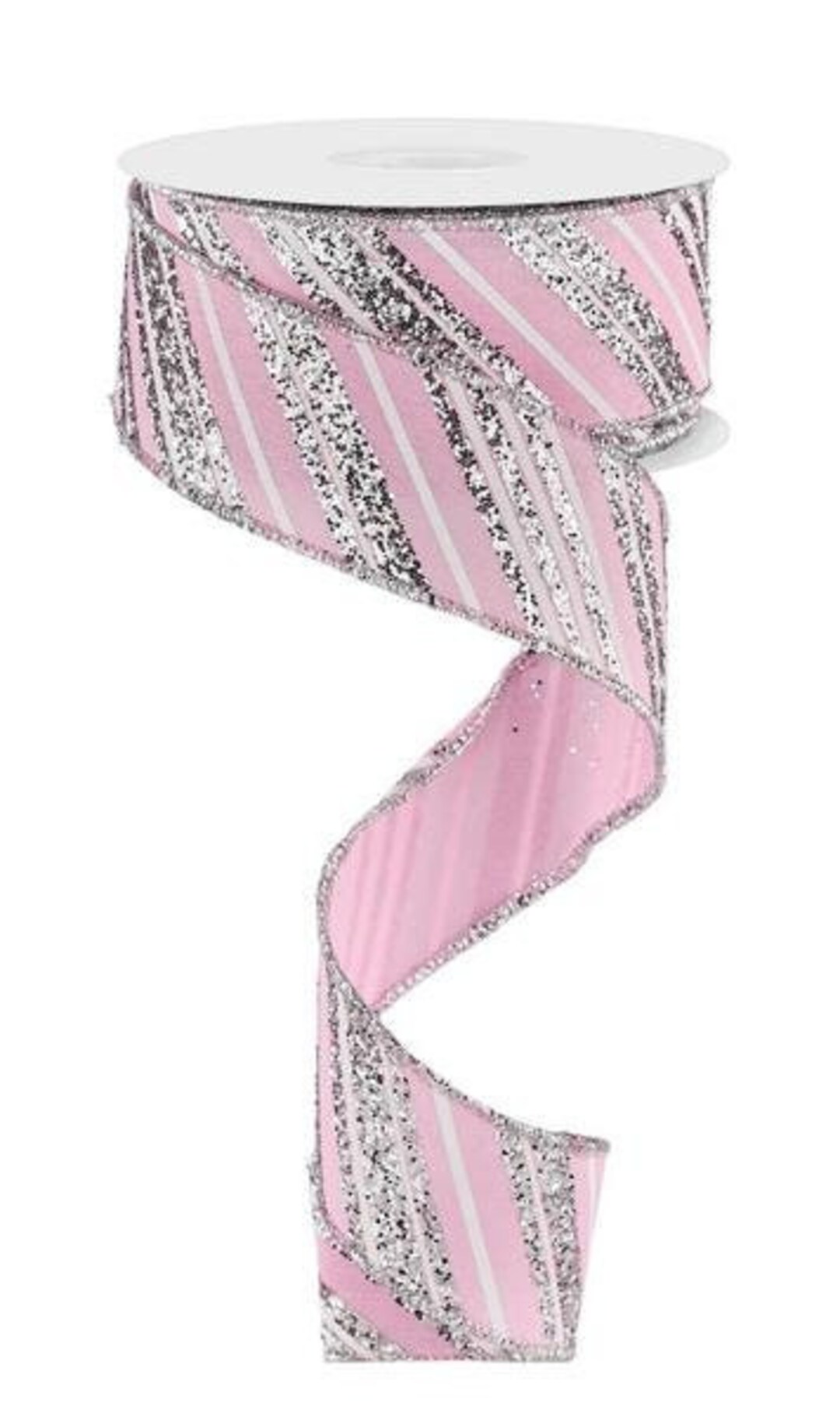 Pink Christmas Ribbon Pink Silver Glitter White Snowflake Ribbon 1.5 ...
