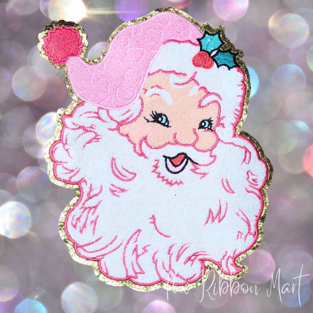 Pink Santa Chenille Patch Iron on Patch Large Pink Santa Chenille Patch ...