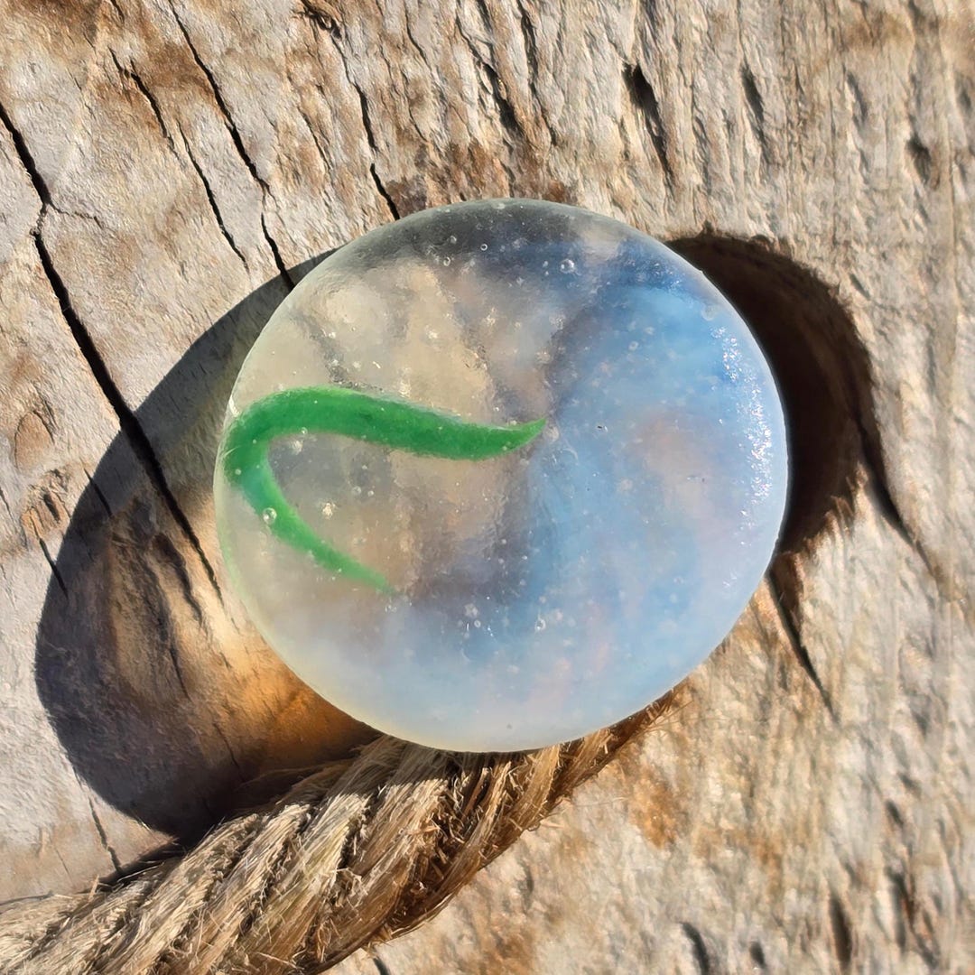 Japanese Sea Glass Ohajiki Translucent Withgreen Swoosh - Etsy