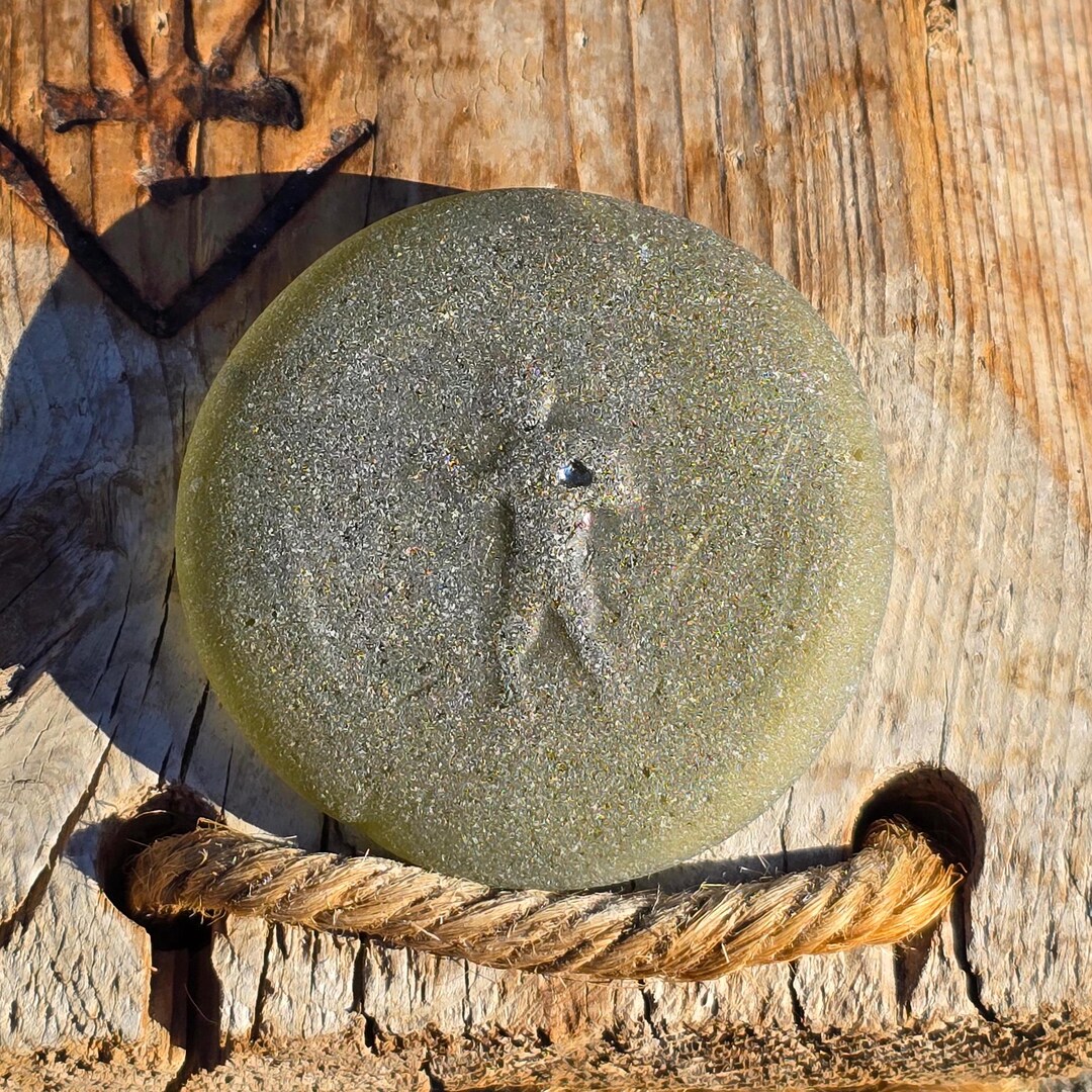 RARE XL Japanese Sea Glass Large Opaque Ohajiki Marble Embossed Olive ...
