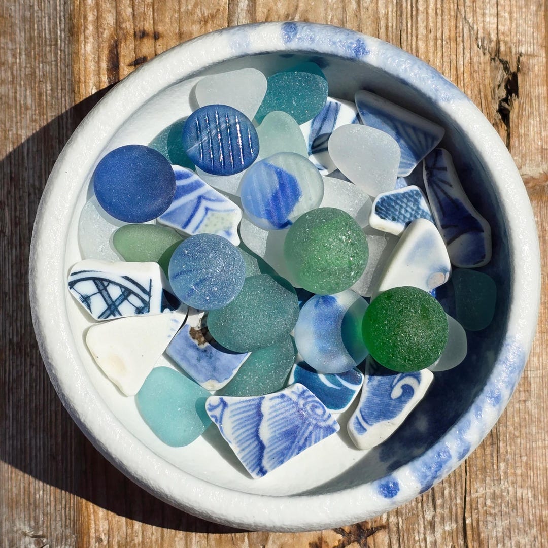 Japanese Sea Glass Mix Rare Sea Glass Marbles and Ohajiki Sea Pottery ...