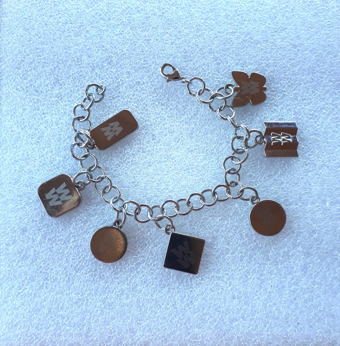 Vintage Silver Color Metal WW Weight Watchers Charm Bracelet 7 Charms ...
