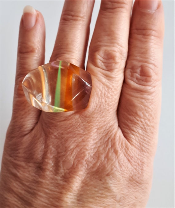 RUNWAY massive sculptural transparent lucite ring wit… - Gem