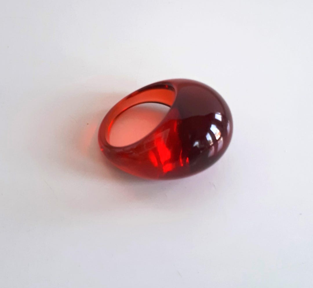 Transparent Red Lucite Plastic Ring With High Domed Top Size 7 US - Etsy