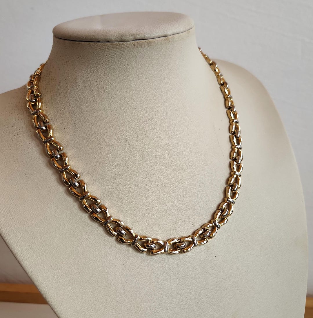 Chic Vintage Gold Plate Metal Articulated Panel Link Necklace Bow ...