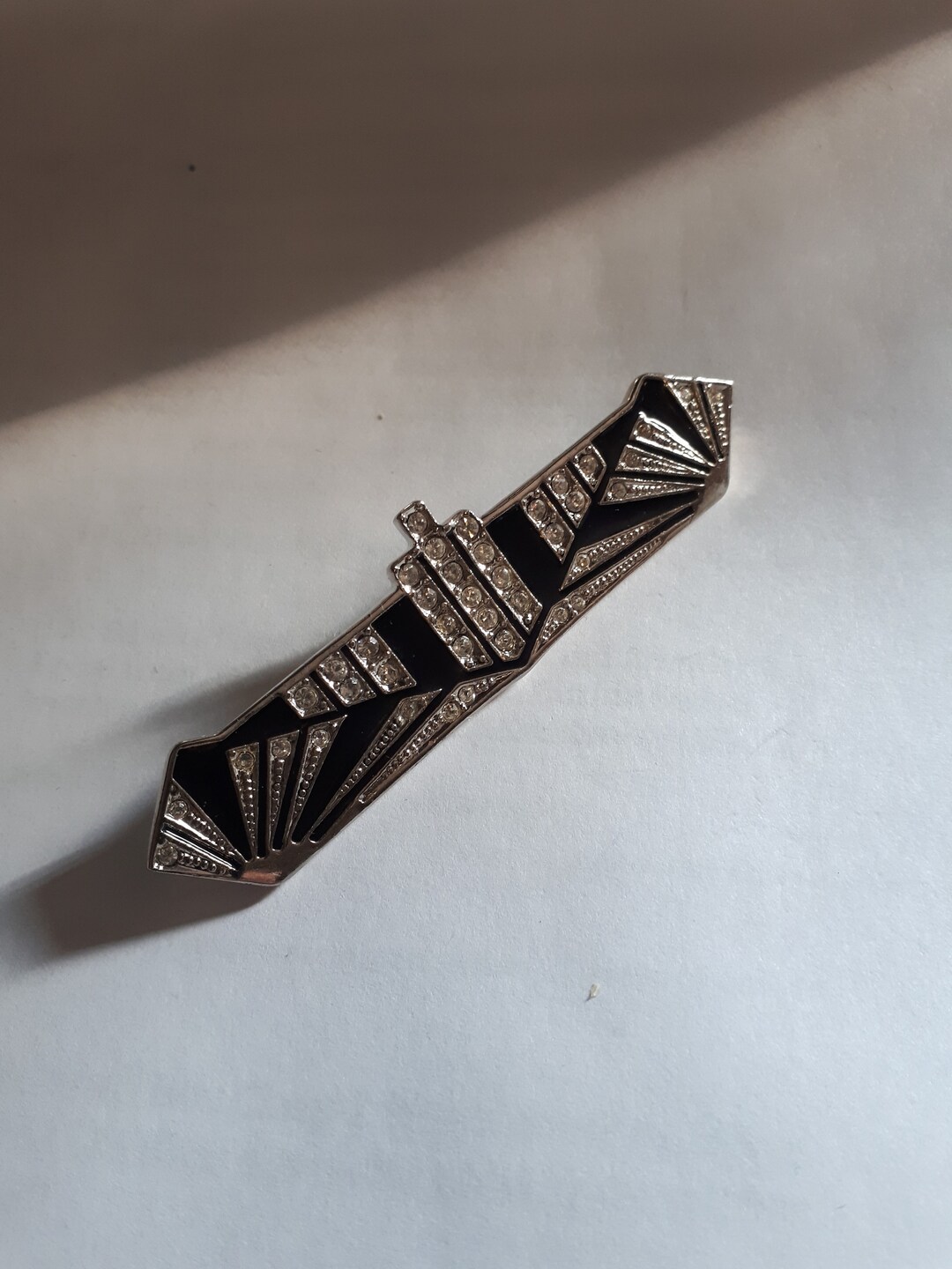 Vintage PIERRE BEX Art Deco Revival Bar Brooch Pin Silver Color Metal ...