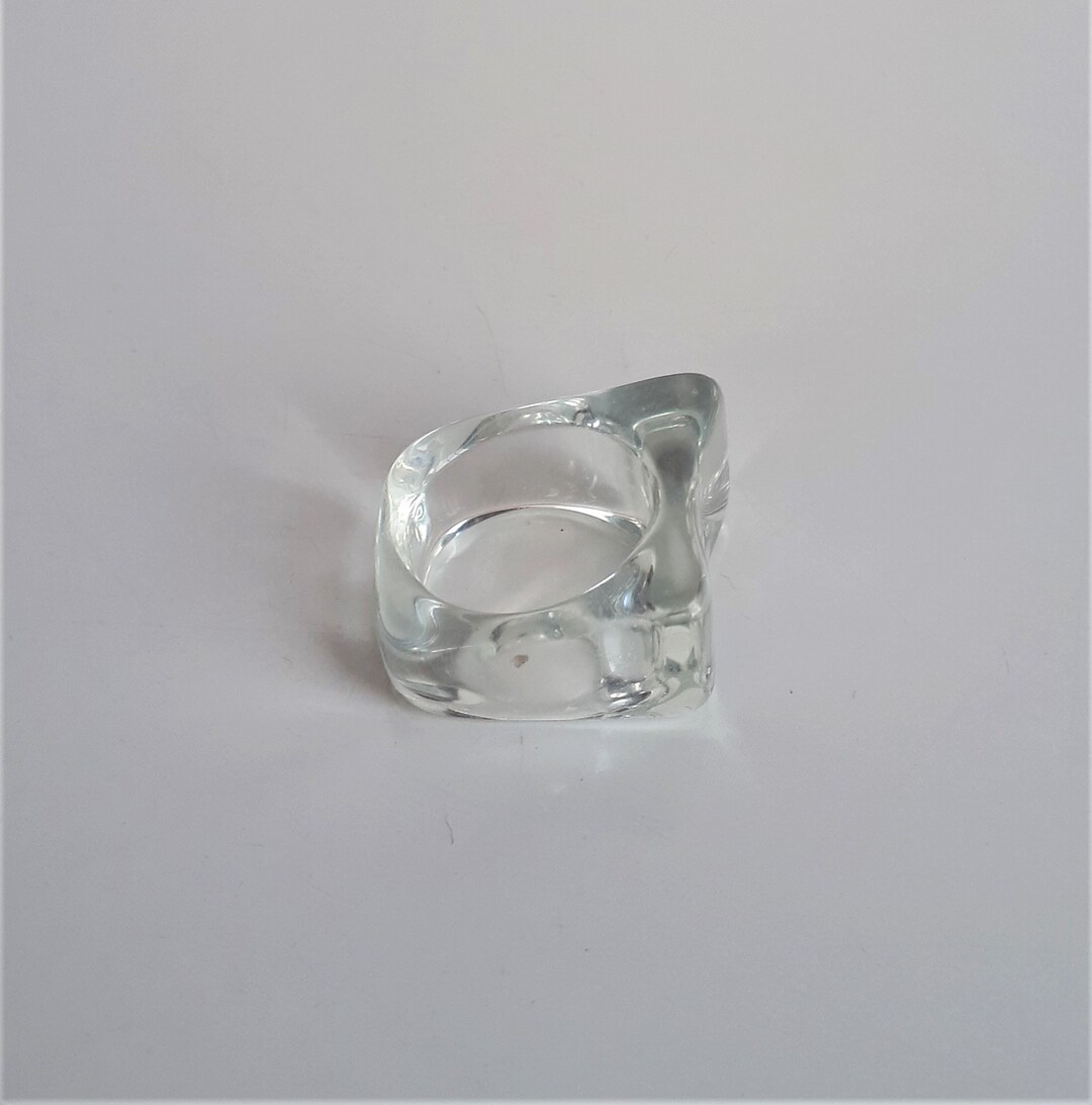 Transparent Clear Lucite Plastic Ring With Concave Wavy Rectangular Top ...