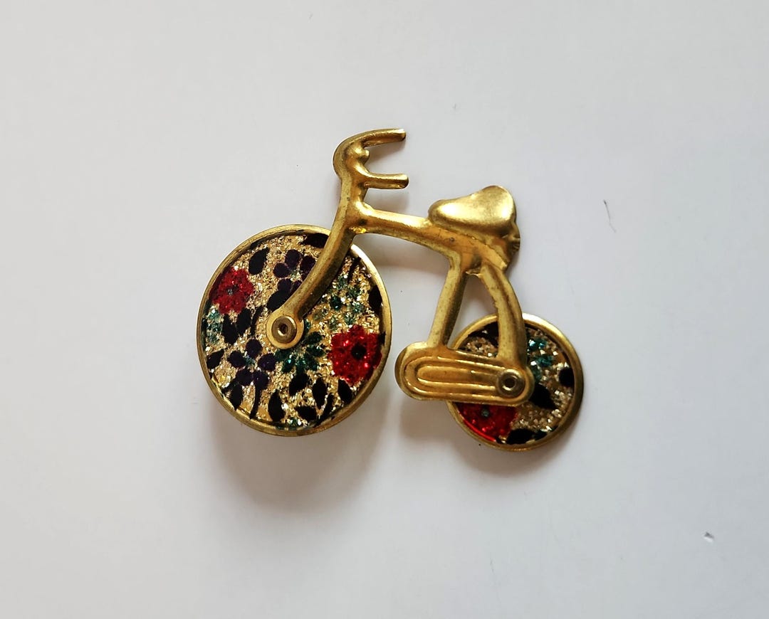 Vintage Gold Color Metal and Glitter Figural Old Fashioned Bicycle ...