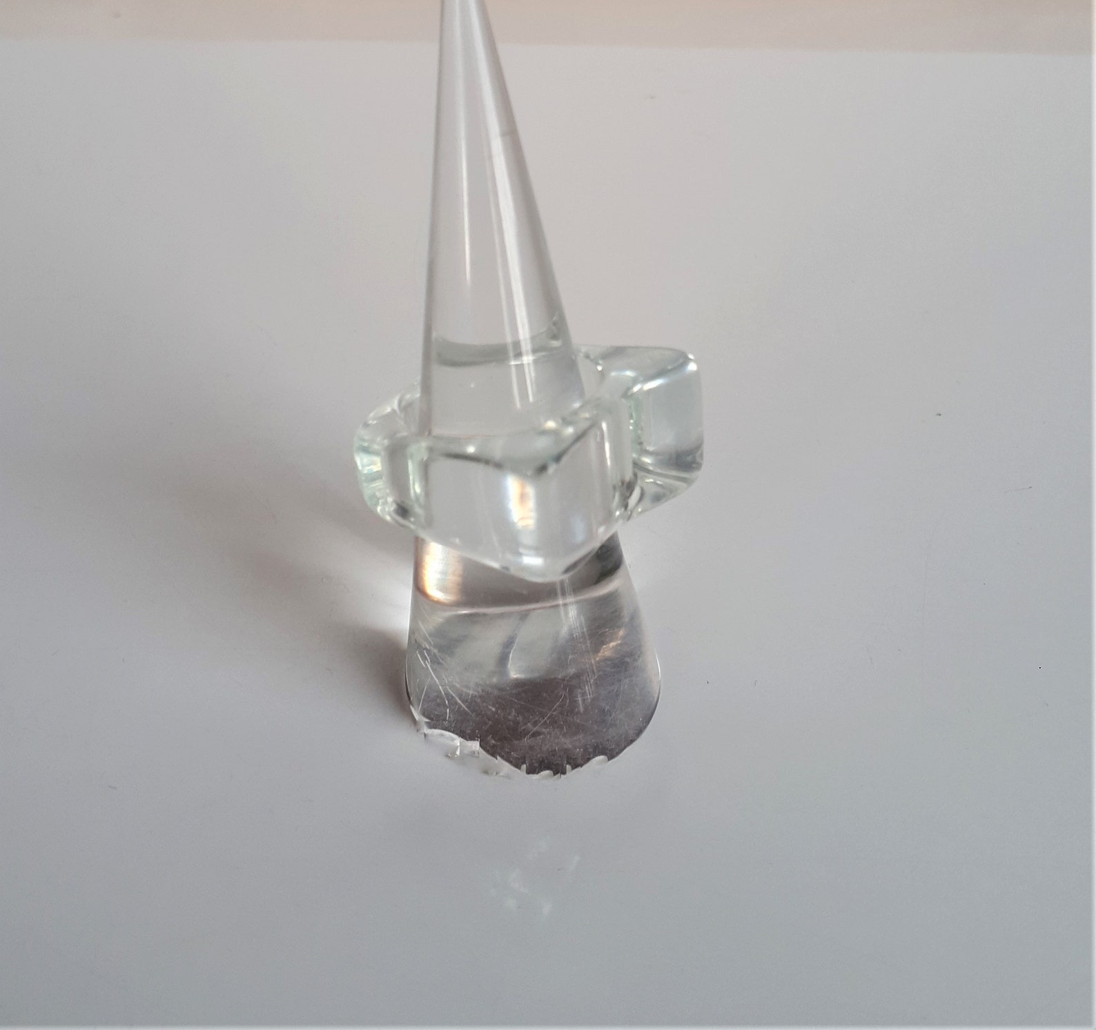 Transparent Clear Lucite Plastic Ring With Concave Wavy Rectangular Top ...