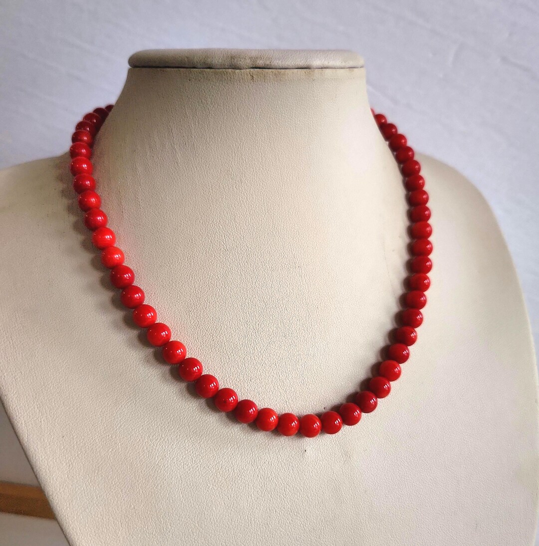 Vintage Red Coral Beaded Choker Necklace Sterling Silver 925 Clasp - Etsy